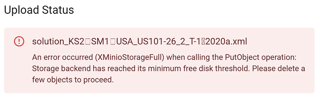 Error occured: Storage backend has reached its minimum free disk ...