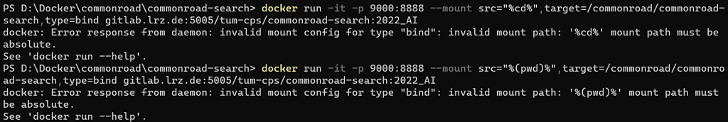 Problem: Windows 10, Docker run, invalid mount path: '%cd%' mount path must be absolute ...
